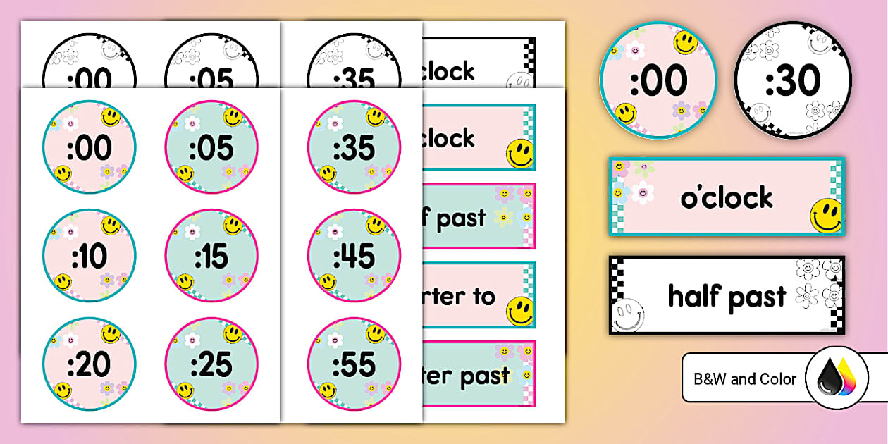 90s Retro Analog to Digital Clock Labels (teacher made)