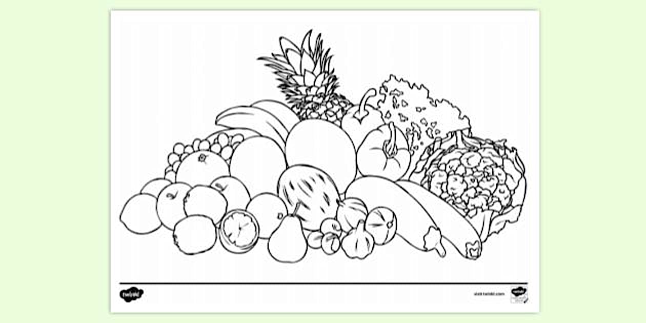 Printable Fruits and Vegetables Colouring Page | Colouring