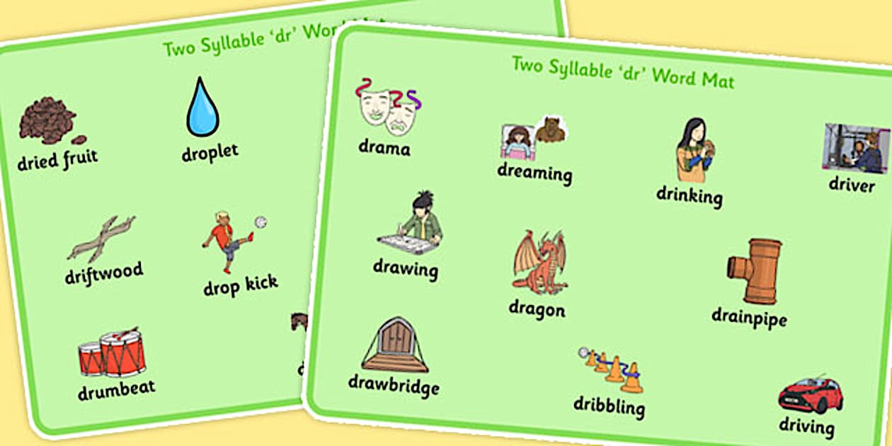 2 Syllable DR Word Mats