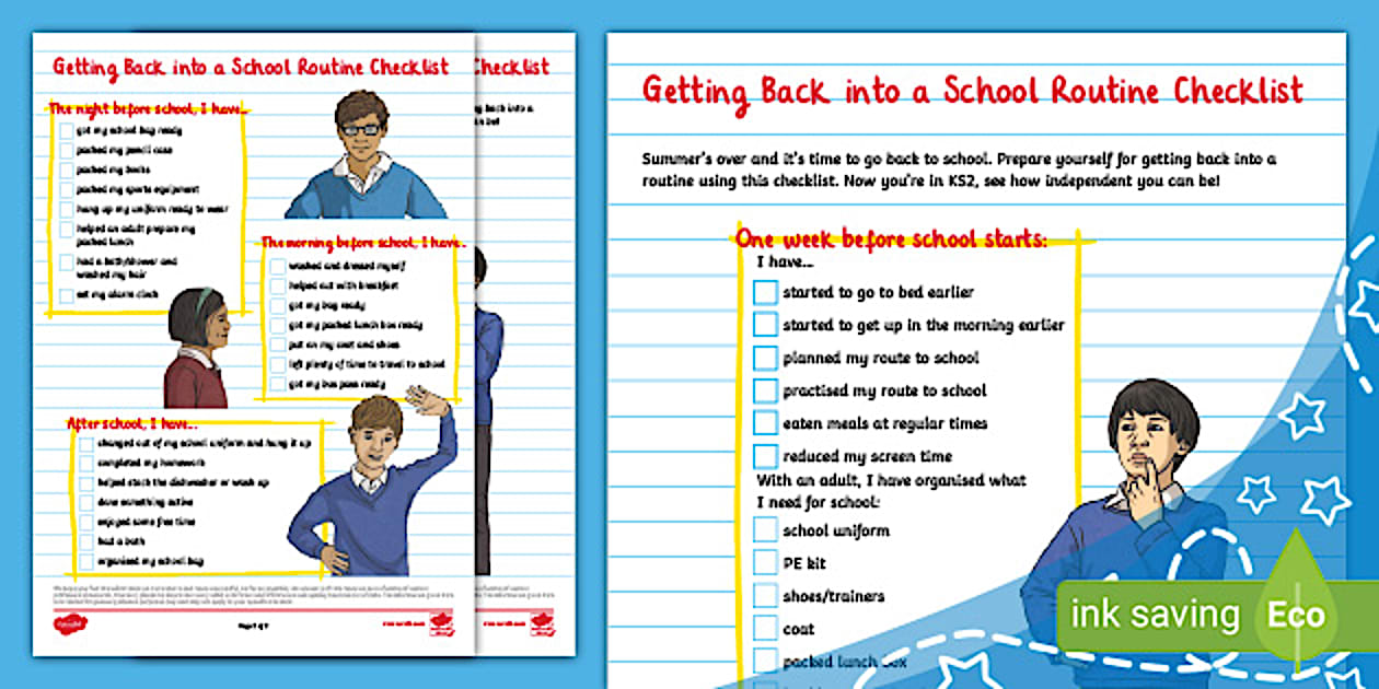 Getting Back into a School Routine Checklist KS2 - Twinkl