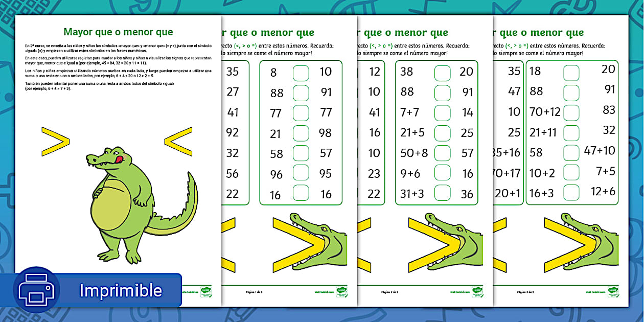 Fichas de actividad: Mayor que o menor (5-6 años) - Twinkl
