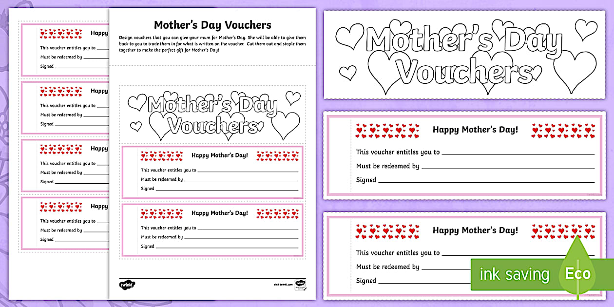 CfE Mother's Day Vouchers Worksheet / Worksheet-Scottish
