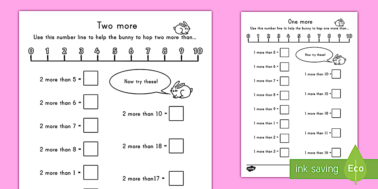 One More and Two More Worksheet (teacher made) - Twinkl