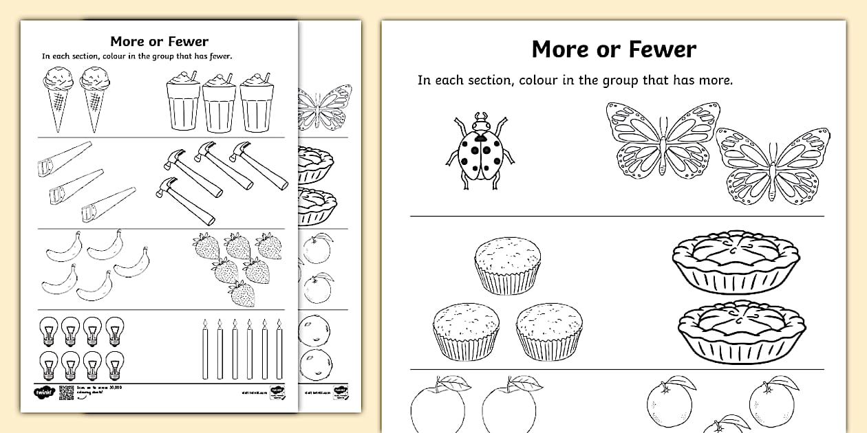 More Or Less Colouring Activity (teacher made) - Twinkl