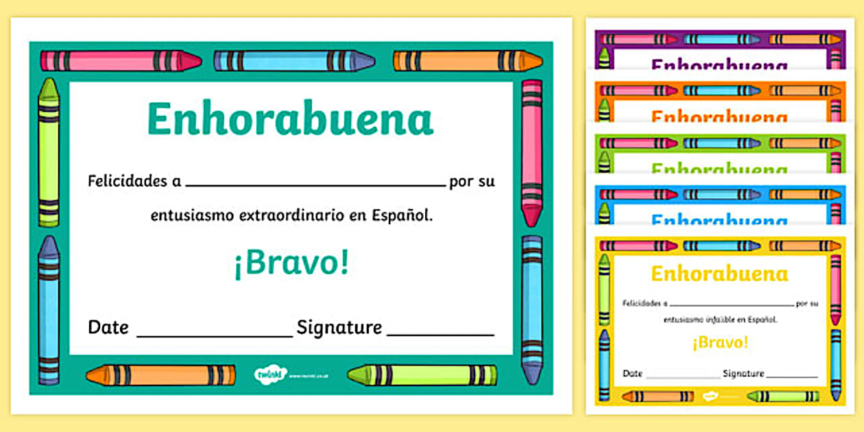 Spanish End of Year Enthusiasm Award Certificate