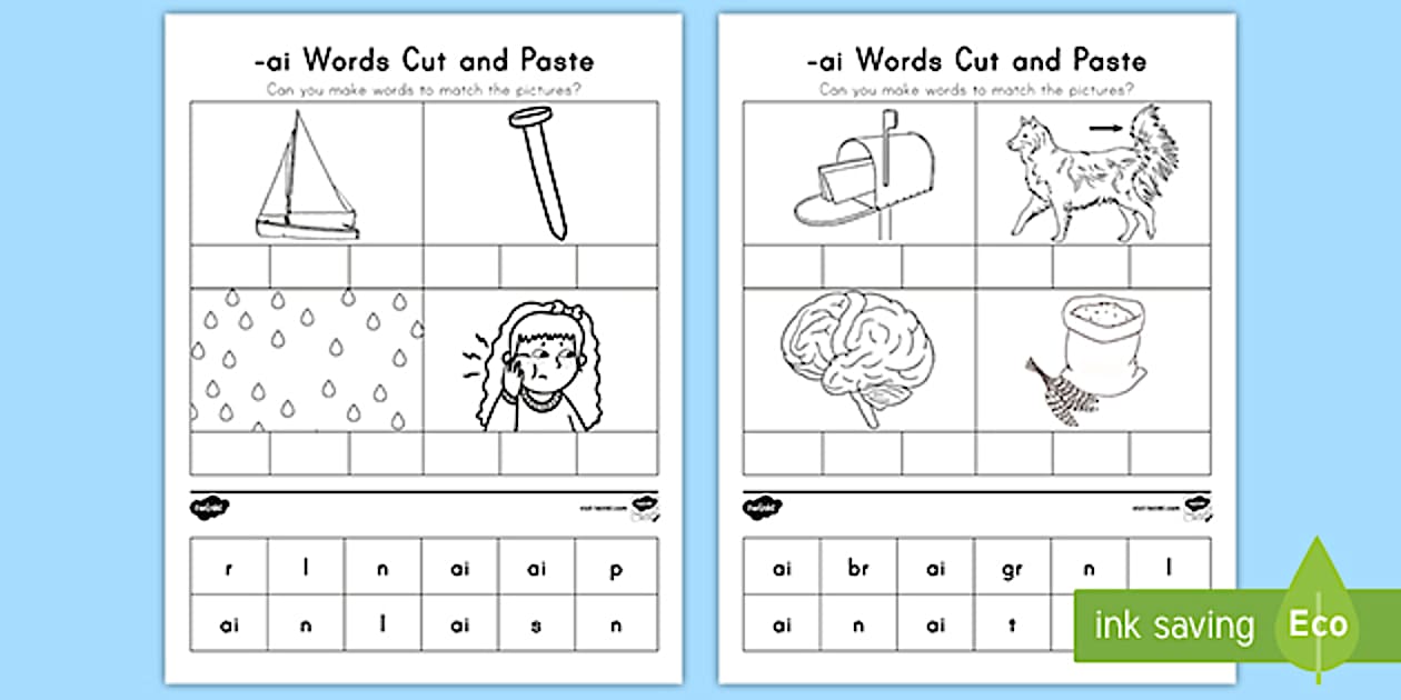 -ai Digraphs Cut and Paste Worksheet (teacher made) - Twinkl