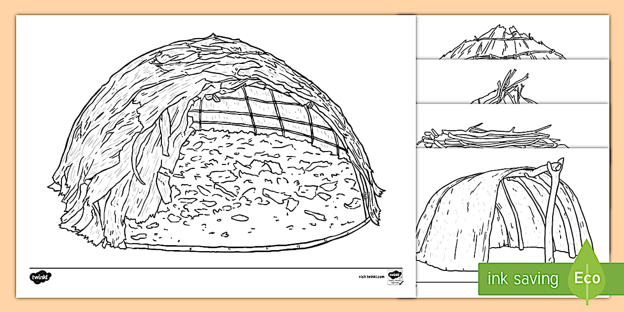 Australian Aboriginal Humpy Shelter Colouring Pages - Twinkl