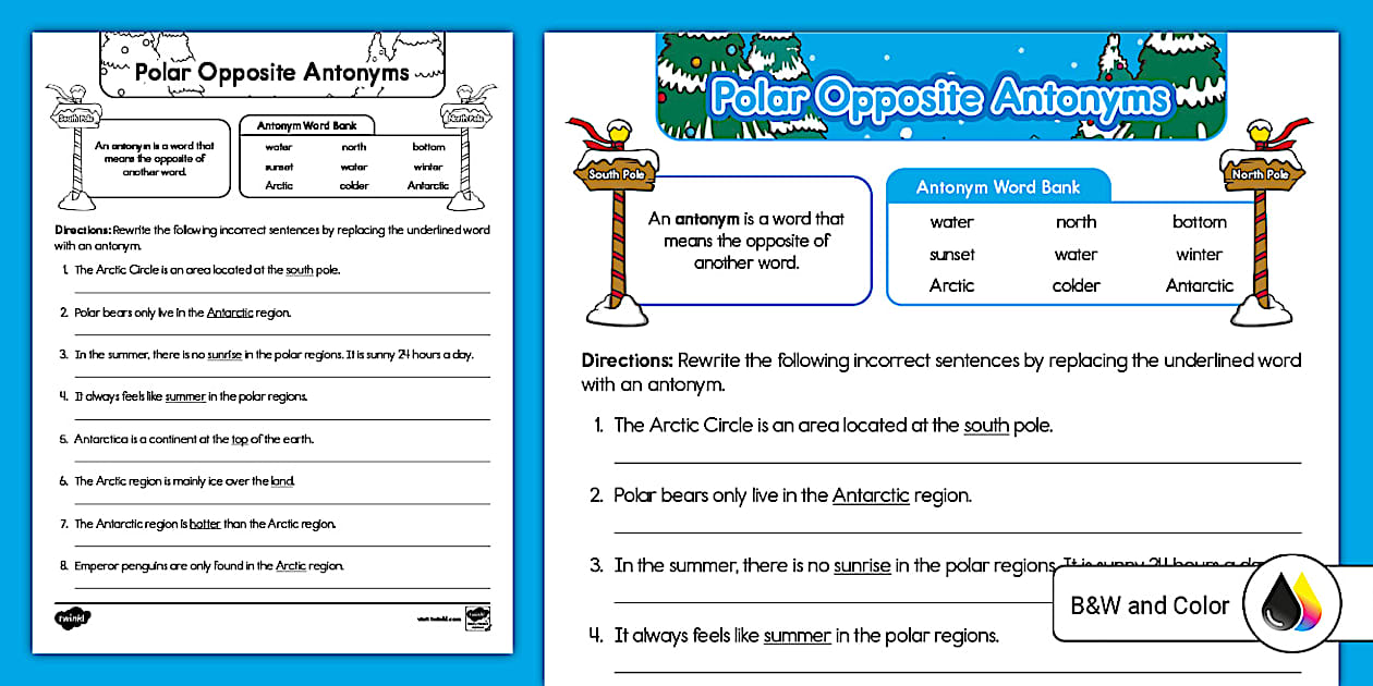 Second Grade Polar Opposite Antonyms