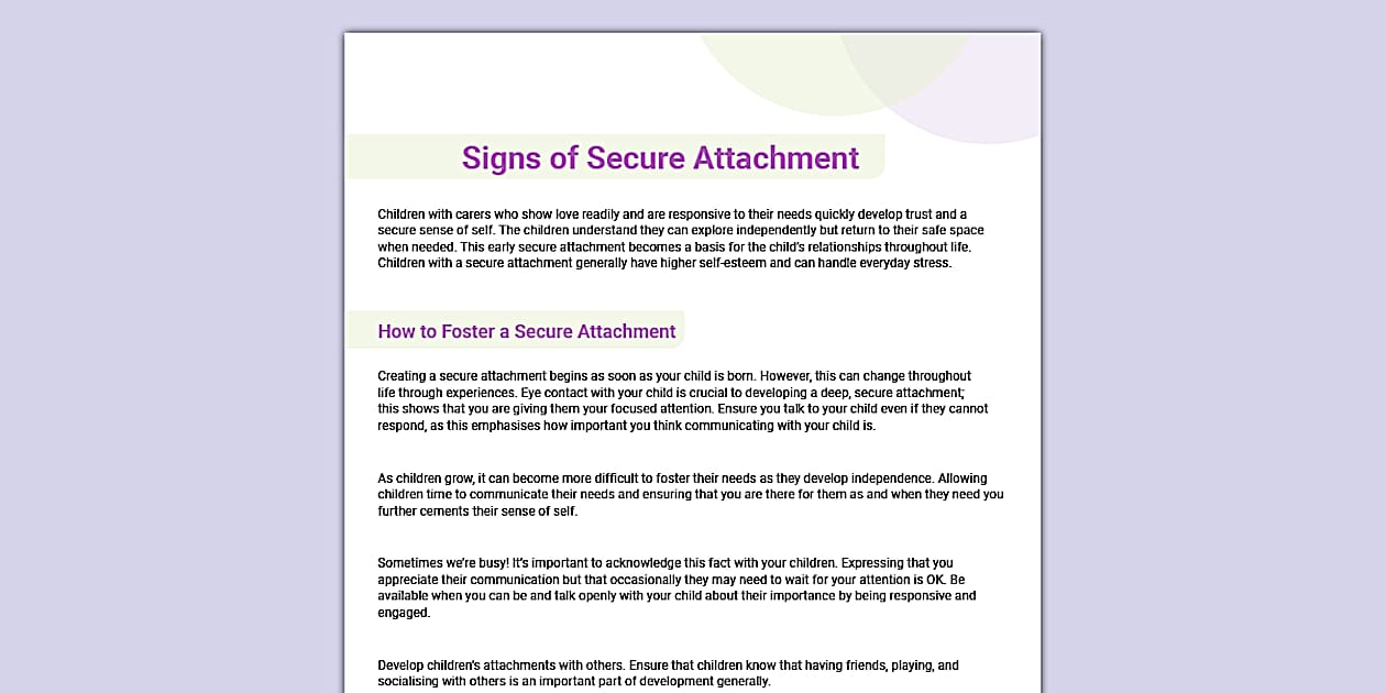 Signs of Secure Attachment | Twinkl | SEND | Inclusion
