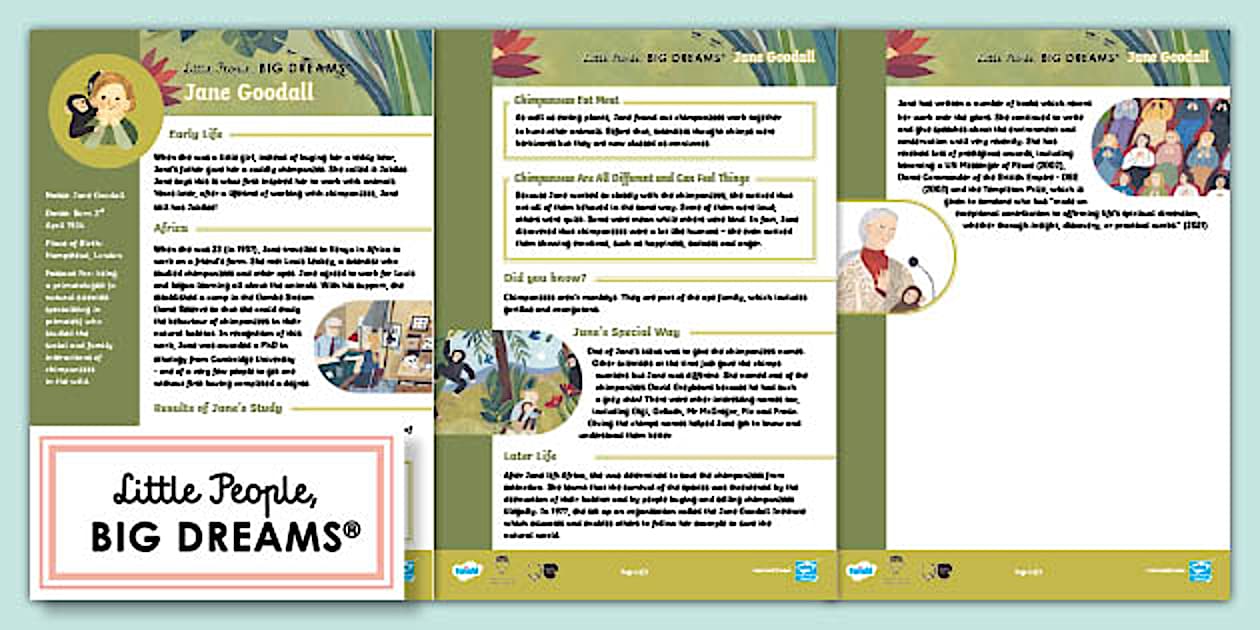 FREE! - Little People, Big Dreams: Jane Goodall Fact File