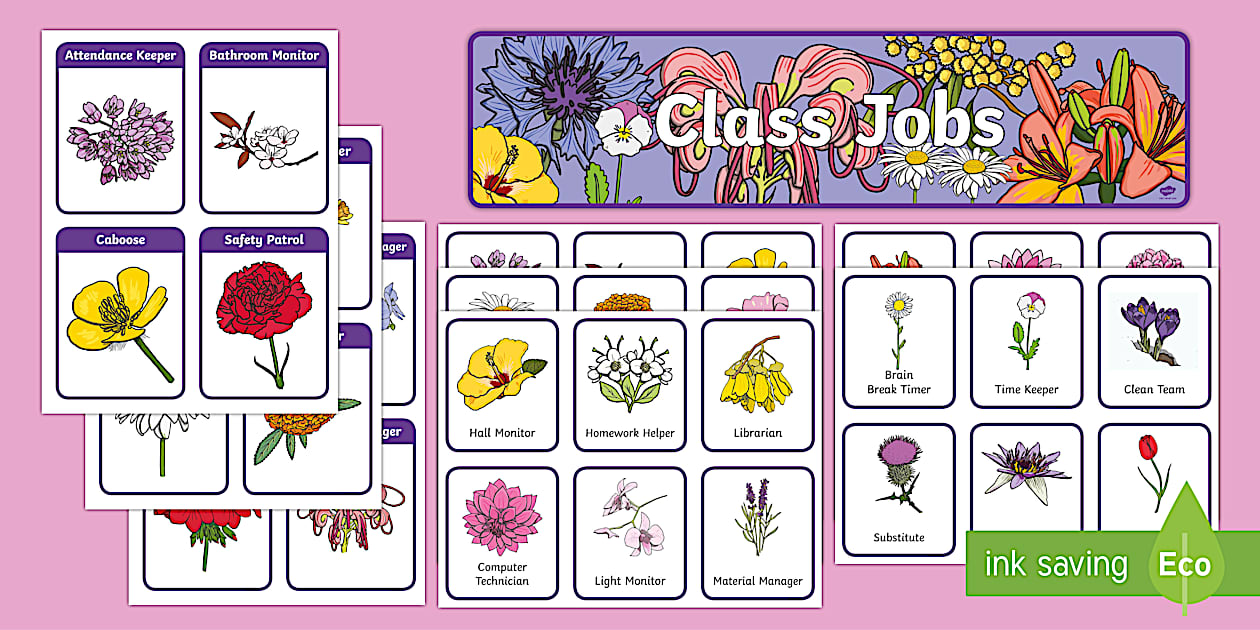 Floral Classroom Jobs Pack (Hecho por educadores) - Twinkl