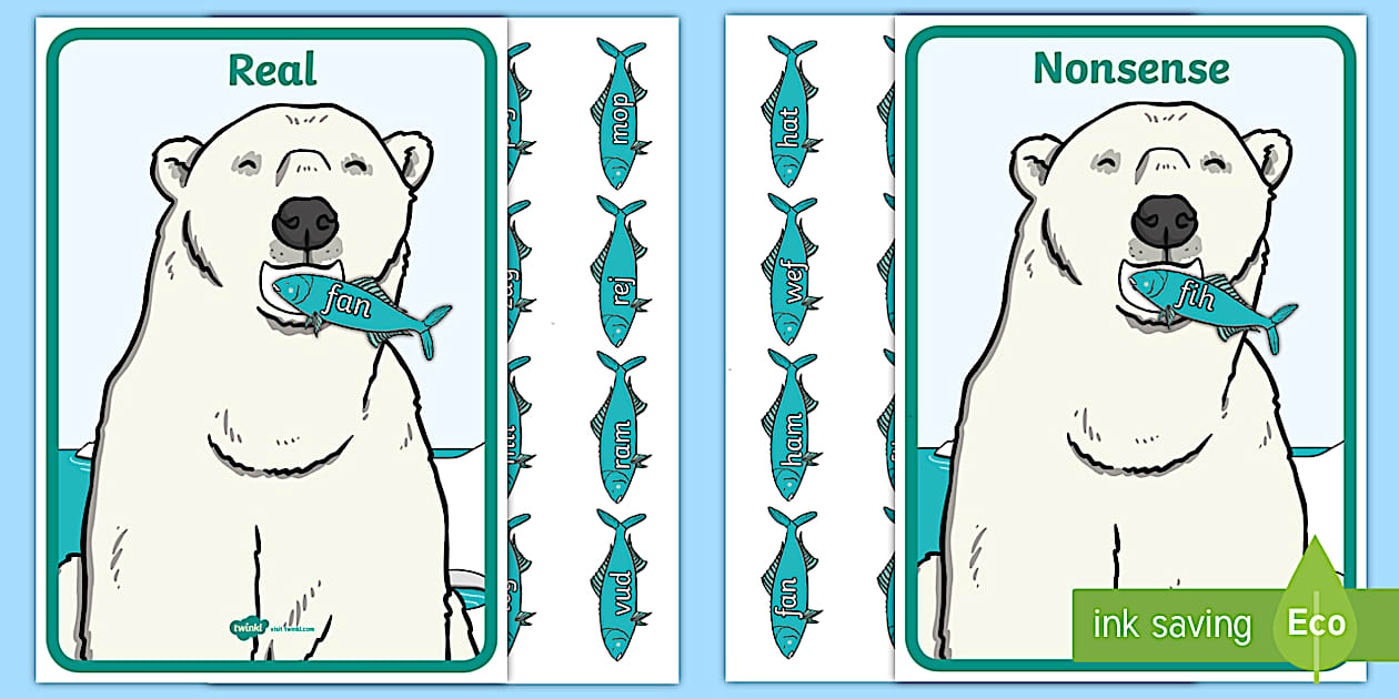 Editable Feed the Polar Bear CVC Real and Nonsense Word Activity