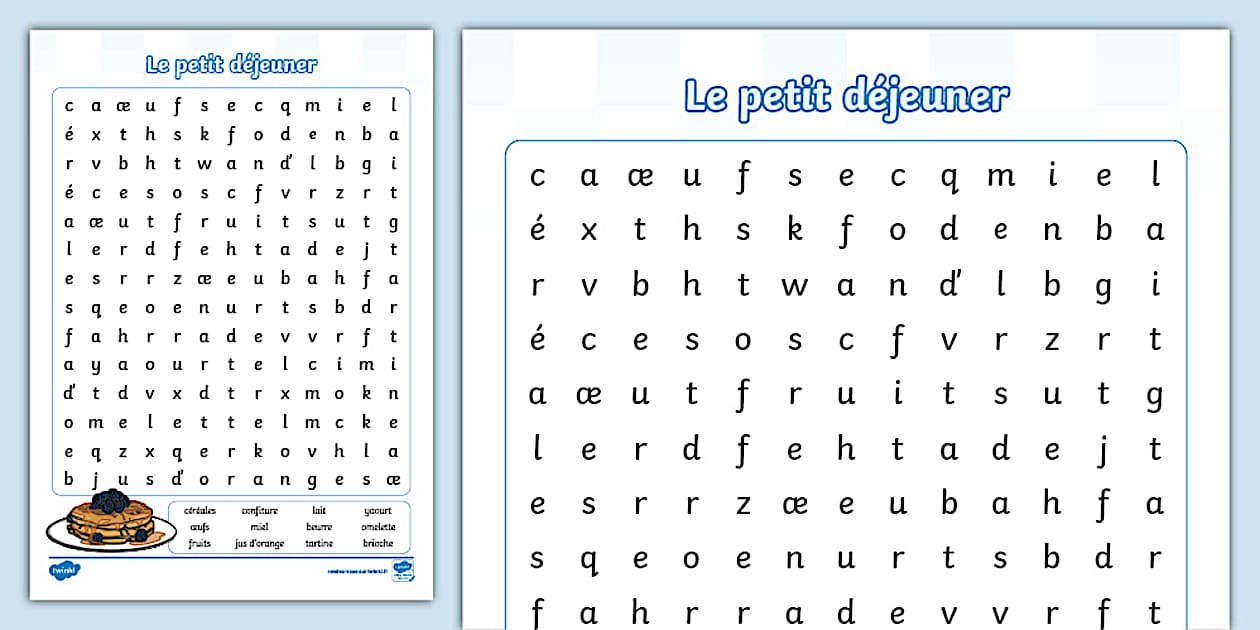 Mots mêlés : Le petit déjeuner - Twinkl