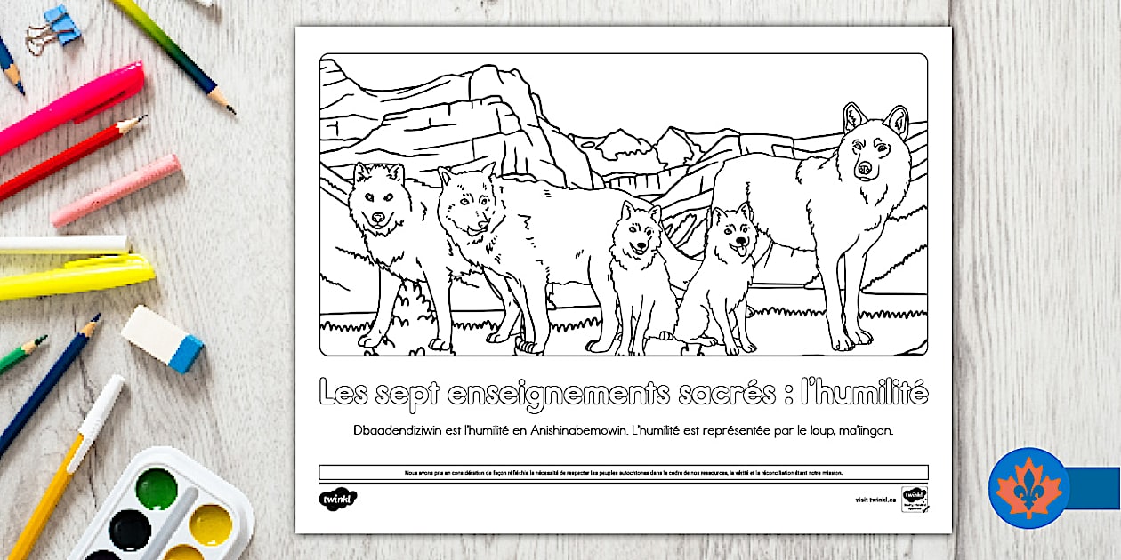 The Seven Grandfather Teachings: Colouring Page for Humility French