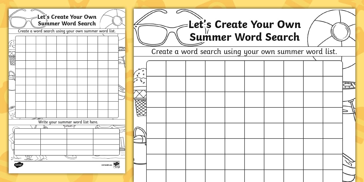 Blank Let's Create Your Own Summer Word Search Template
