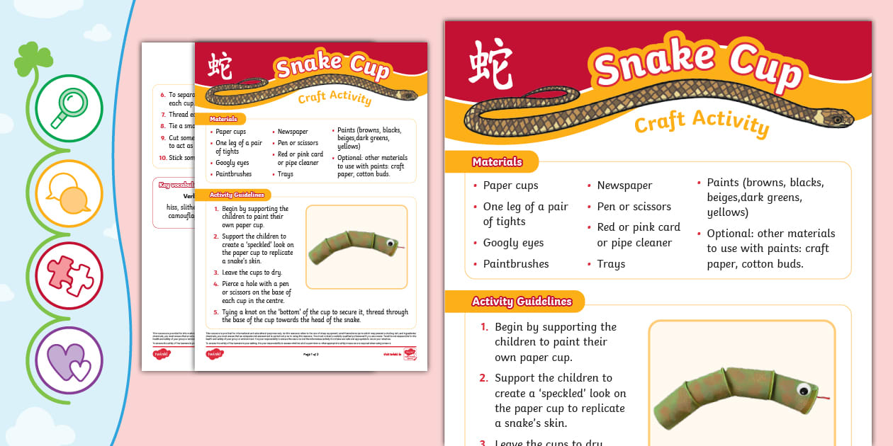 Snake Cup Craft Activity (teacher made) - Twinkl
