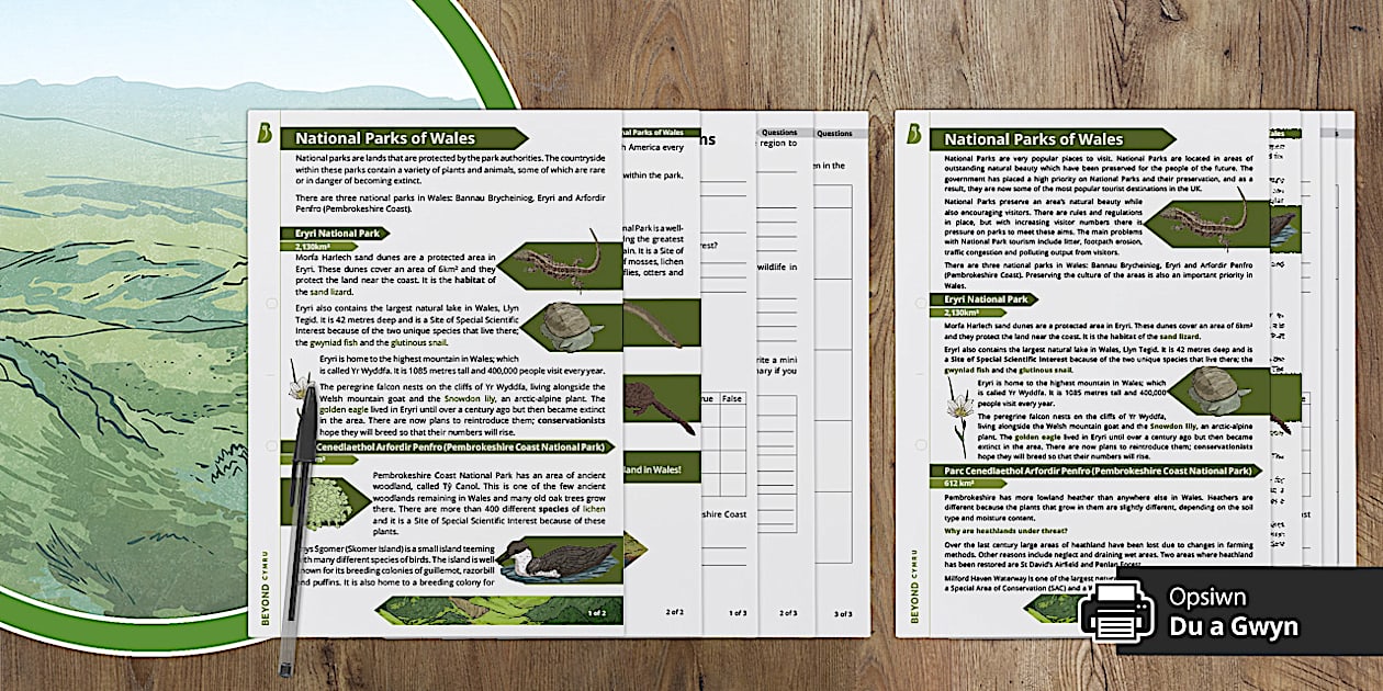 National Parks of Wales Reading Comprehension (Teacher-Made)
