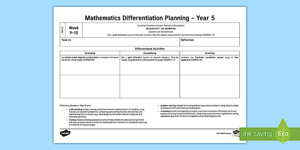 Editable Year 5 Location Mathematics Differentiated Plan