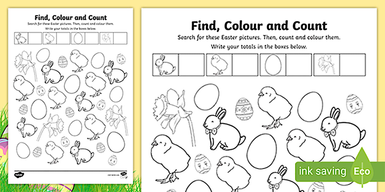 Editable Easter Find, Colour and Count Worksheet - Twinkl