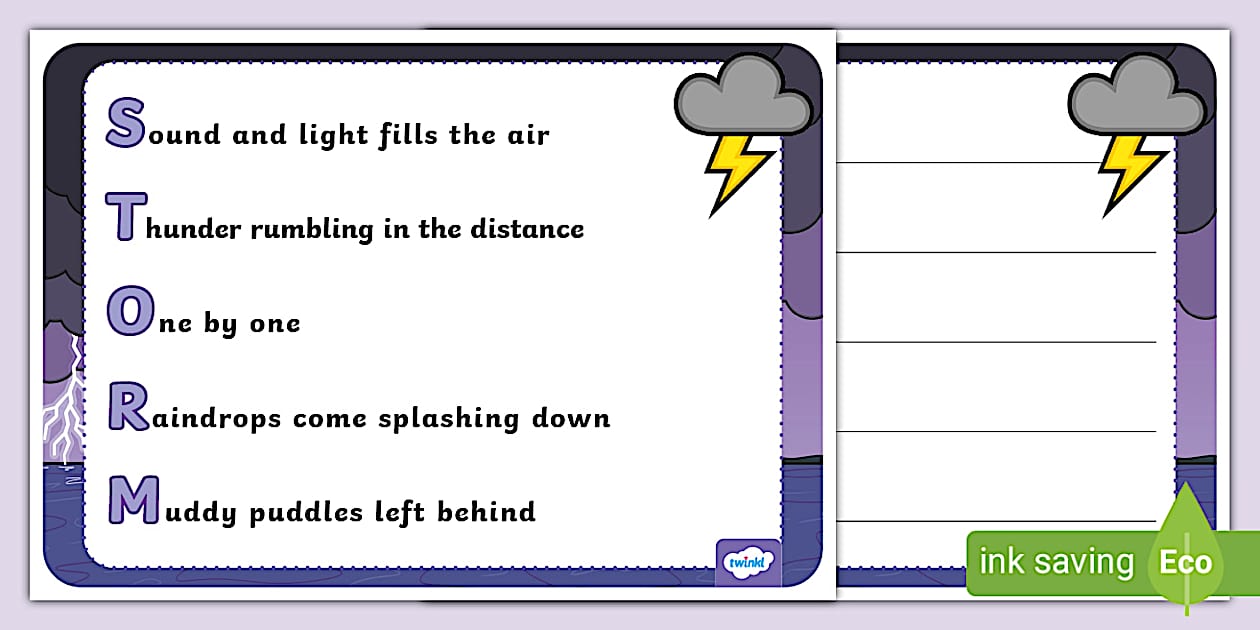 Storm Acrostic Poem Example - Twinkl - KS1 (teacher made)