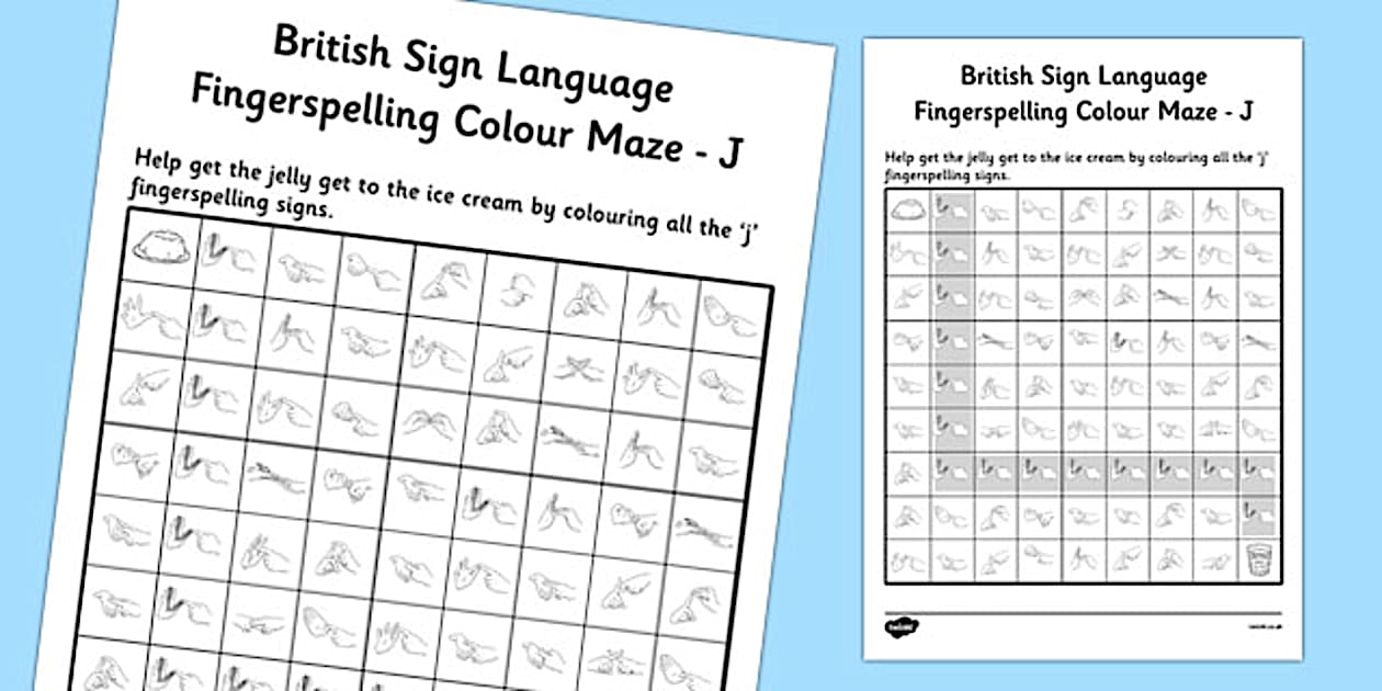 British Sign Language Left Handed Fingerspelling Colour Maze J
