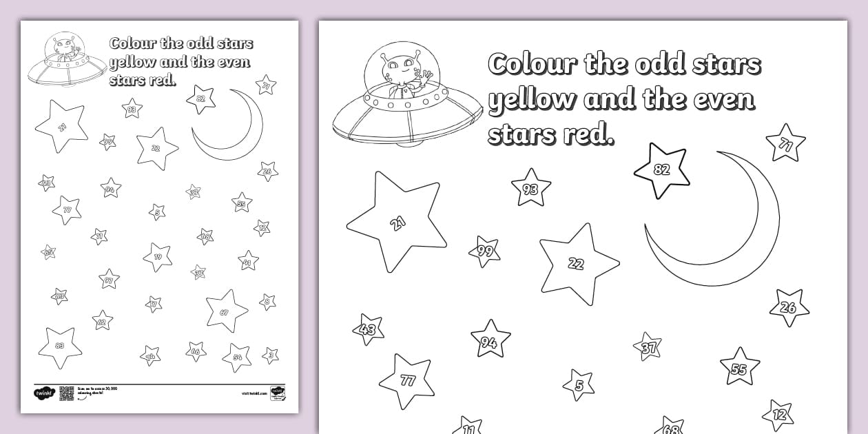 Odd and Even Colouring Stars Two-Digit Numbers - Twinkl