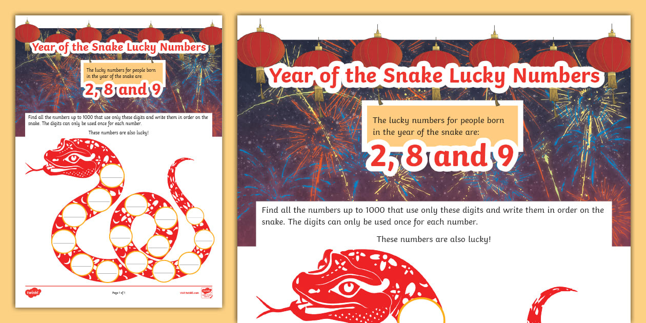 👉 KS2 Year of the Snake Lucky Numbers Maths Activity Sheet