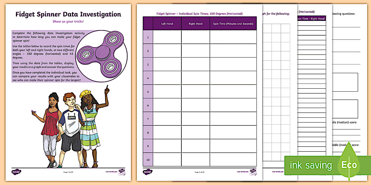 Fidget Spinner Maths Worksheet - Fidget Spinner Data Investigation Activity