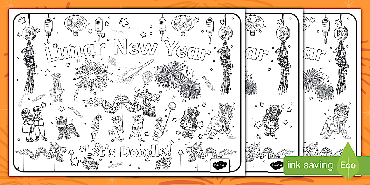 Lunar New Year-Themed Doodle Colouring Pages (Teacher-Made)
