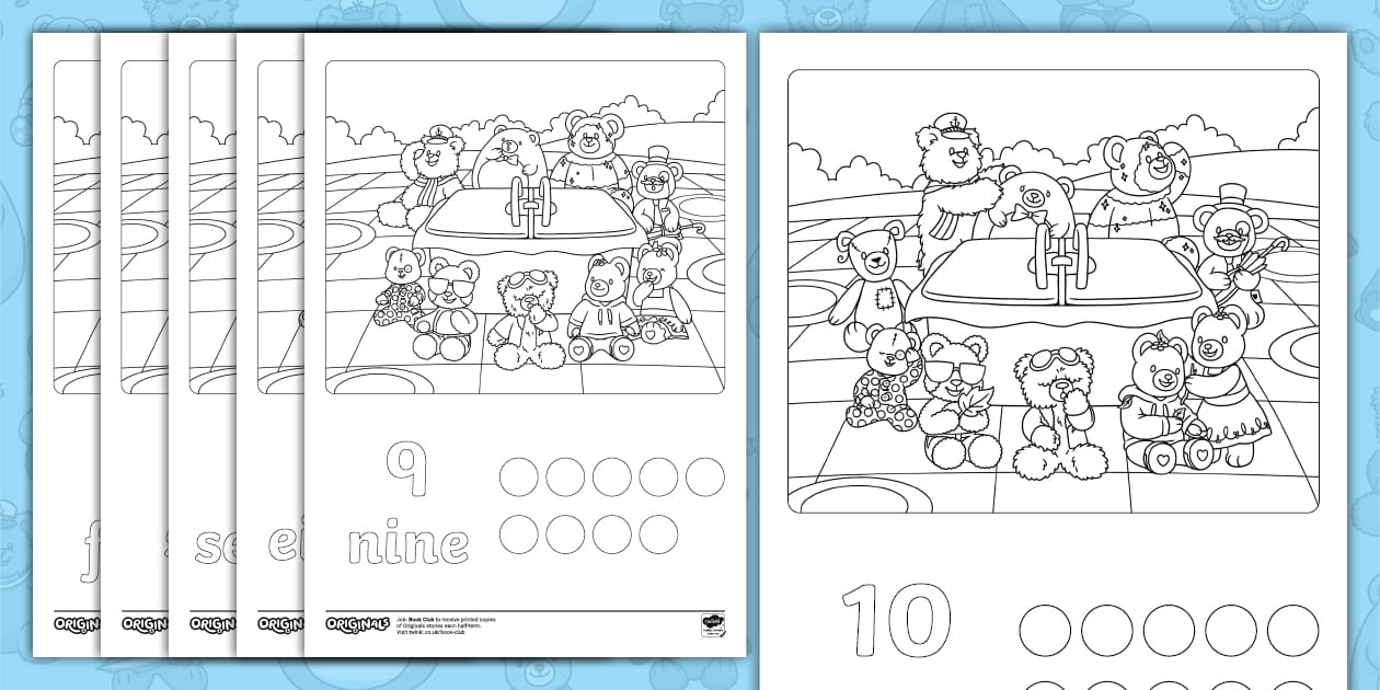 Teddy Bears' Picnic Counting to 10 Colouring Pages - Twinkl