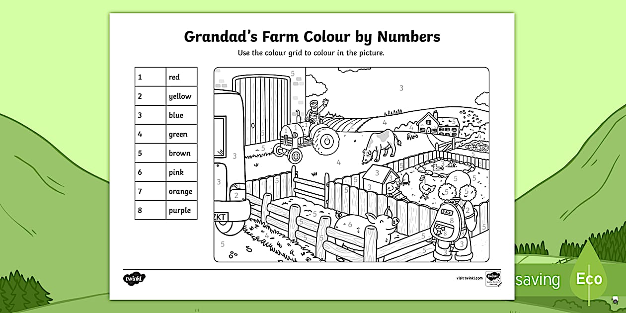 Editable Grandad's Farm Colour by Number Worksheet - Twinkl