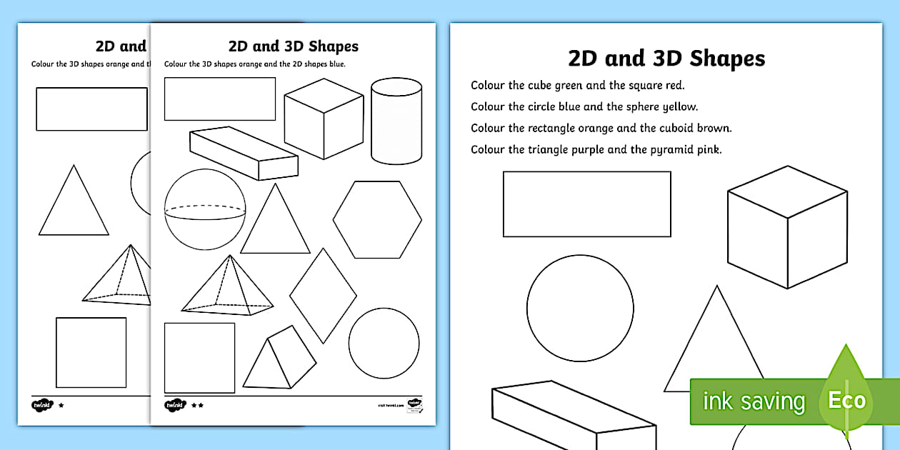 2D and 3D Shapes Coloring Sheets (Teacher-Made) - Twinkl
