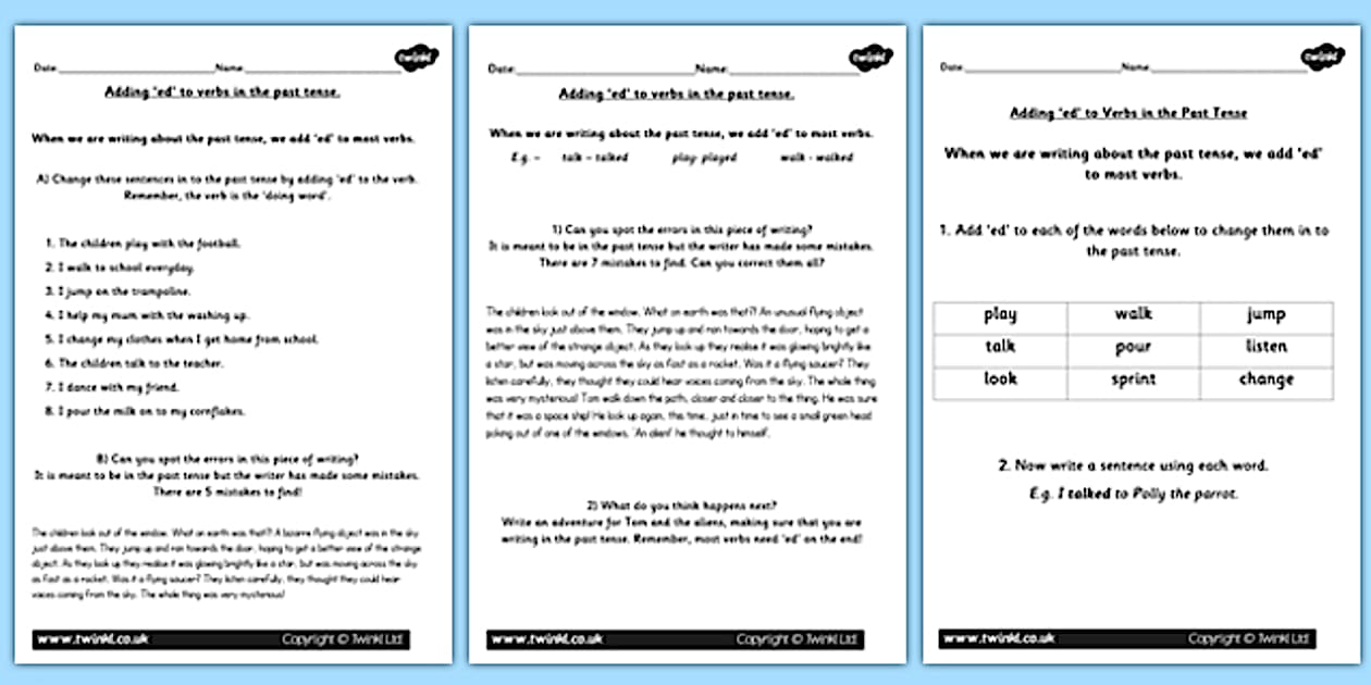 Suffix 'ed' Past Tense Spelling Rules Teaching Pack - Twinkl