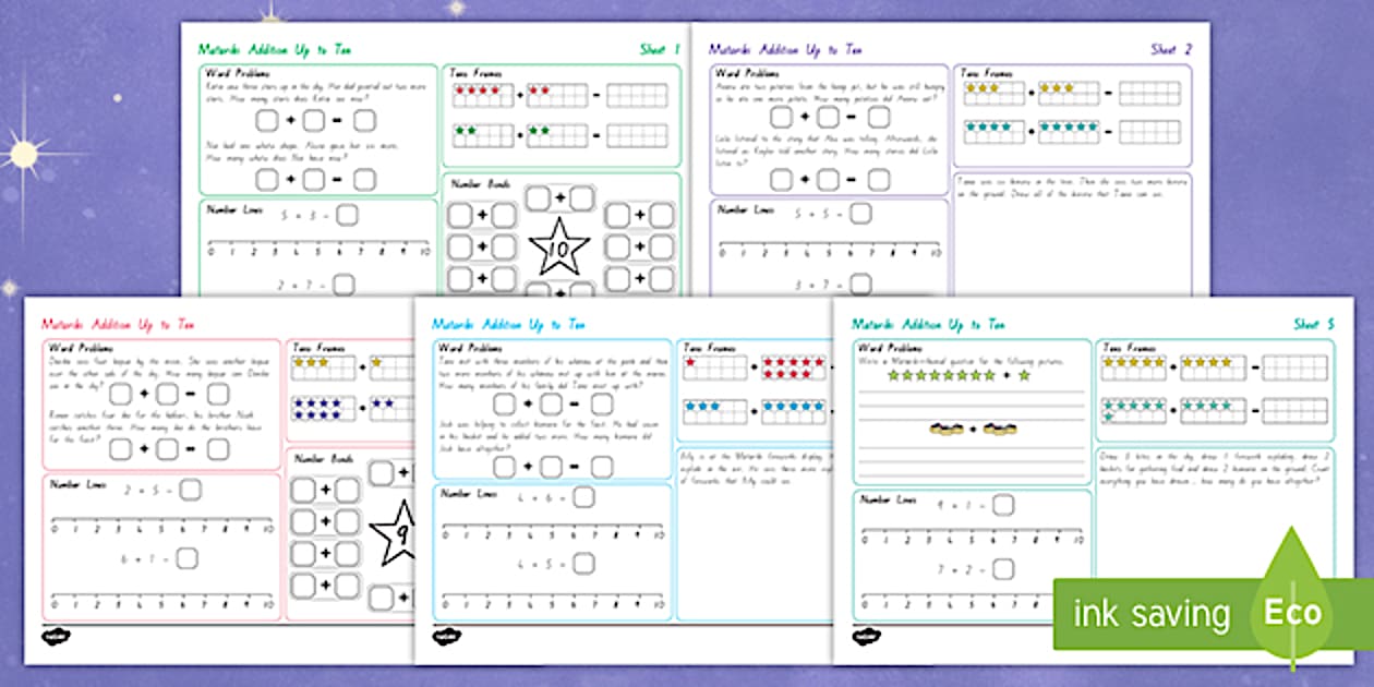 Matariki Addition Up to Ten Worksheets - Twinkl