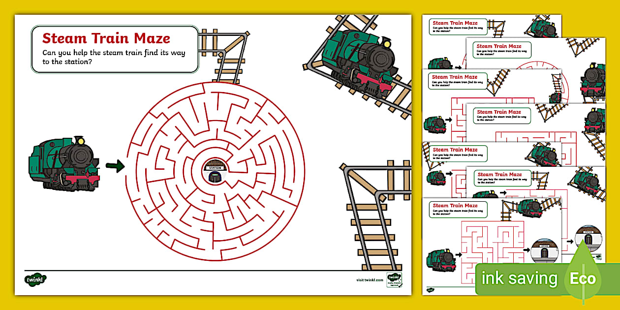 Steam Train Maze Activity Worksheets