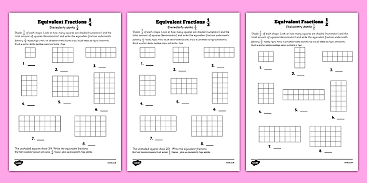 Equivalent Fractions Worksheet Polish Translation - Twinkl