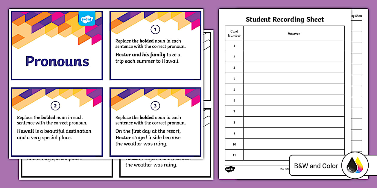 Sixth Grade Pronouns Challenge Cards (Lehrer gemacht)