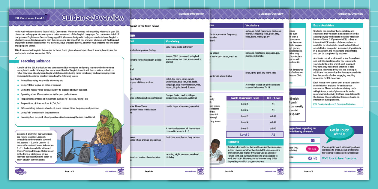 ESL Curriculum Level 6 Guidance/Overview - Twinkl