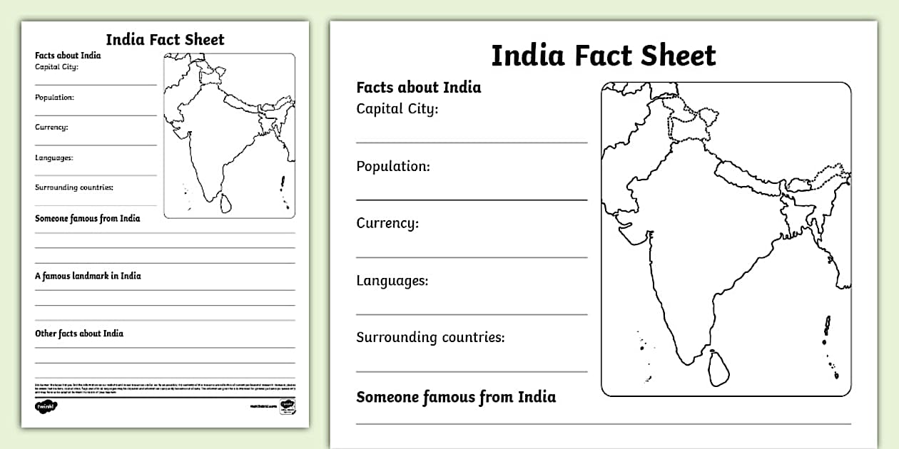 India Fact Sheet Writing Template