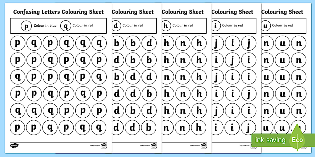 Confusing Letters Colouring Worksheets Pack - Twinkl