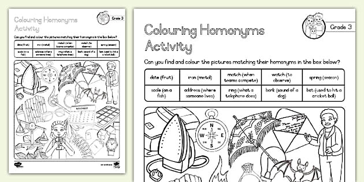 Grade 3 Colouring Page Homonyms (teacher made) - Twinkl