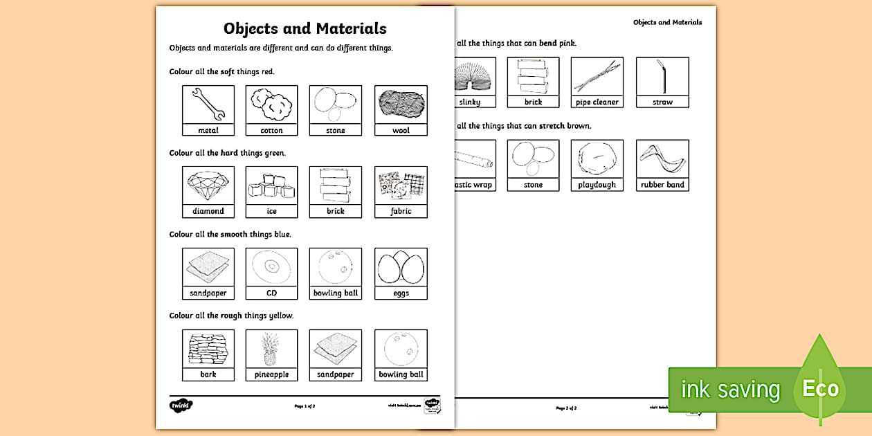 TAS Material Properties Worksheet (teacher made) - Twinkl