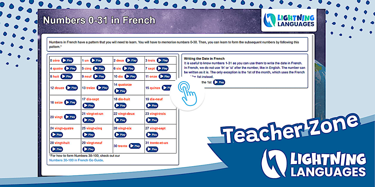 👉 Lightning Languages French Grammar Go Guide Numbers 0 - 31