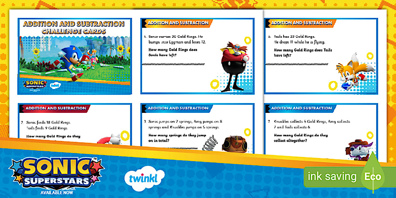 FREE! - 👉 Sonic: Addition and Subtraction Challenge Cards [Ages 5-7]