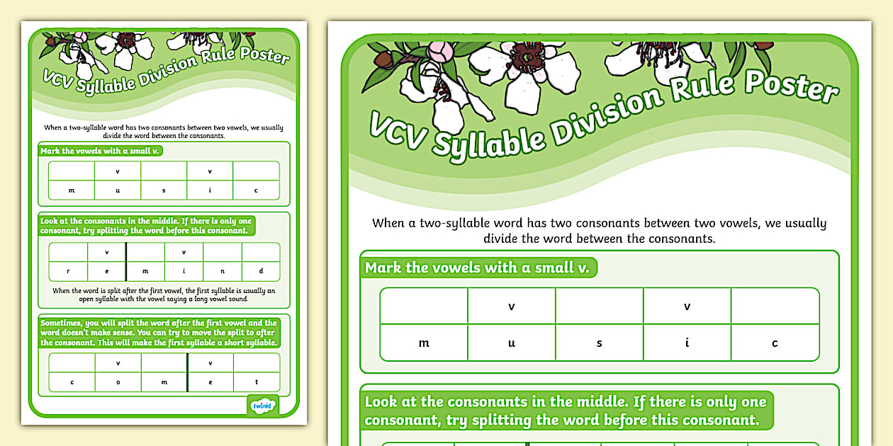 VCV Syllable Division Rule Poster (teacher made) - Twinkl