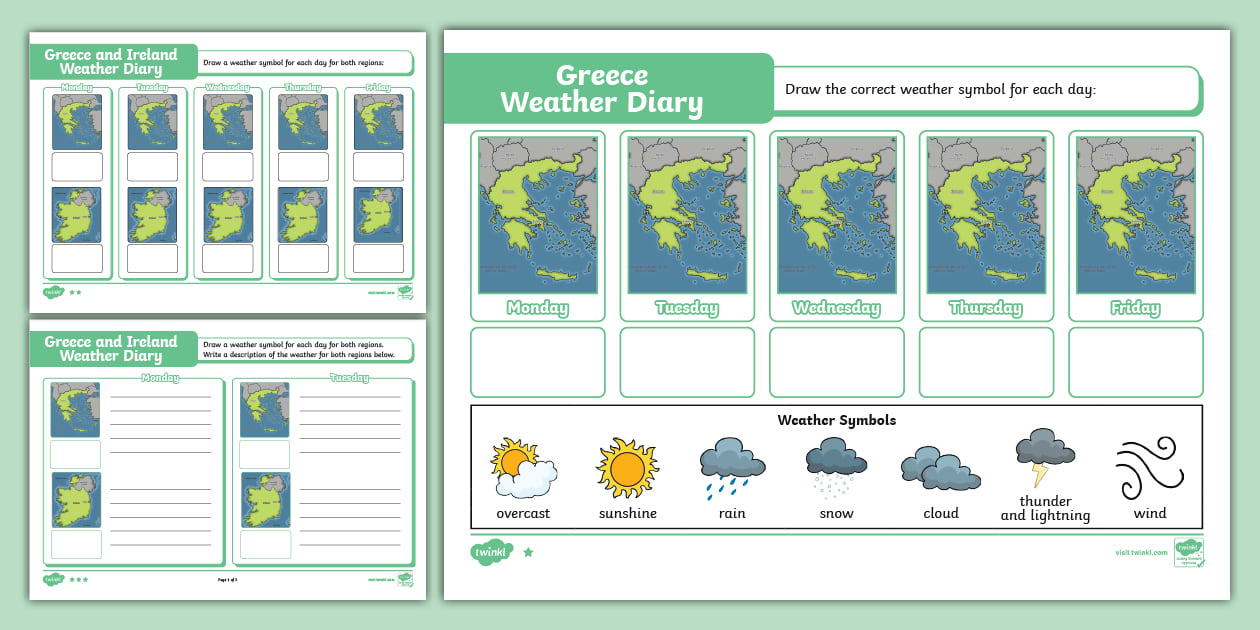 Weather Diary Comparing Ireland and Greece Activity Sheets