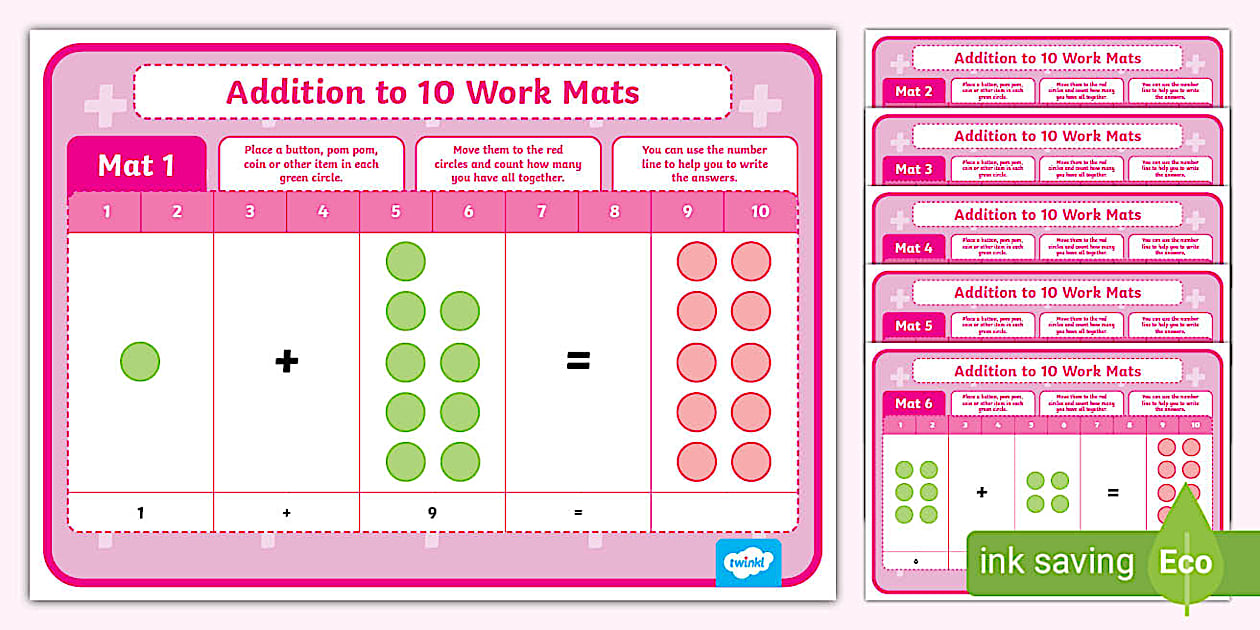 Addition to Ten Work Mats (Teacher-Made) - Twinkl