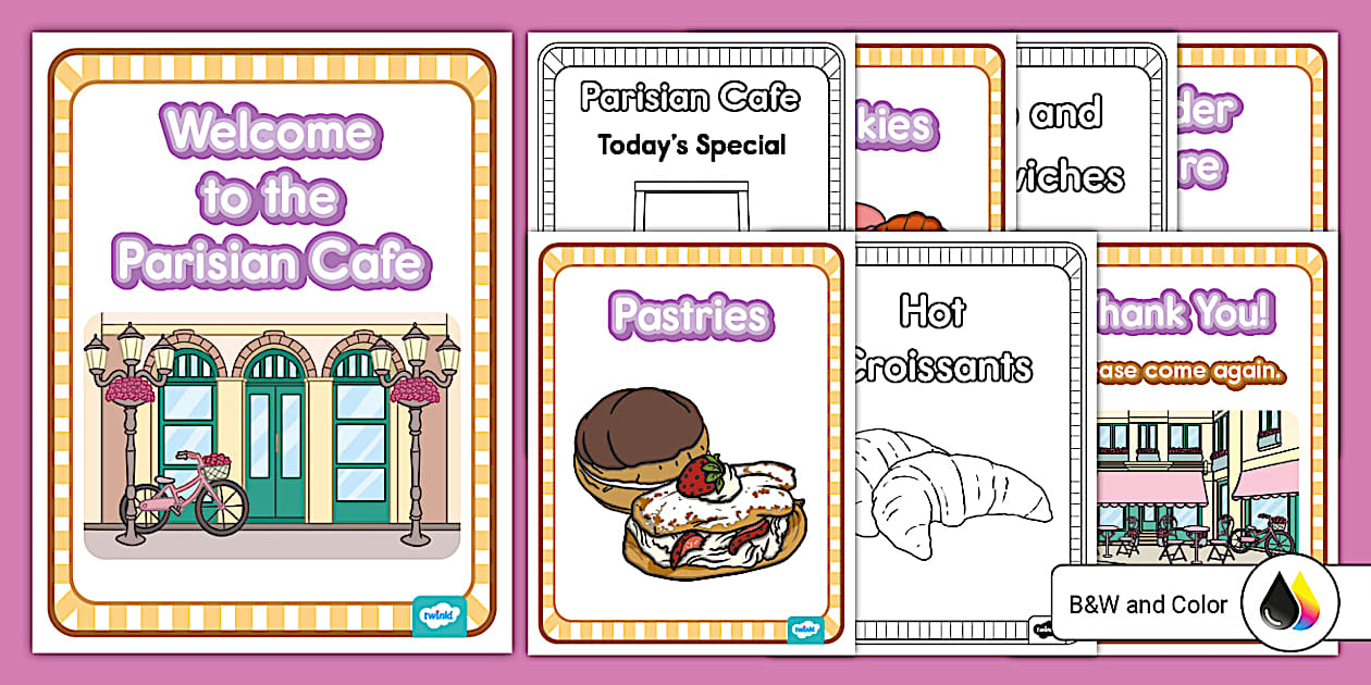 Parisian Cafe Dramatic Play Posters