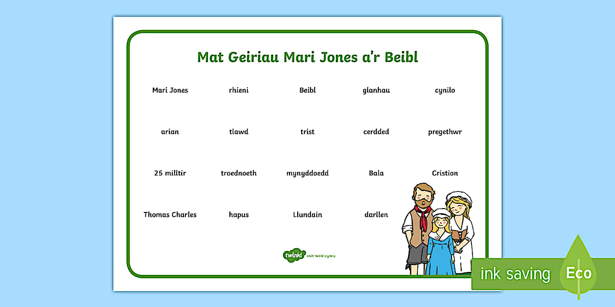 Cursive Mat Geiriau Mari Jones a'r Beibl (teacher made)