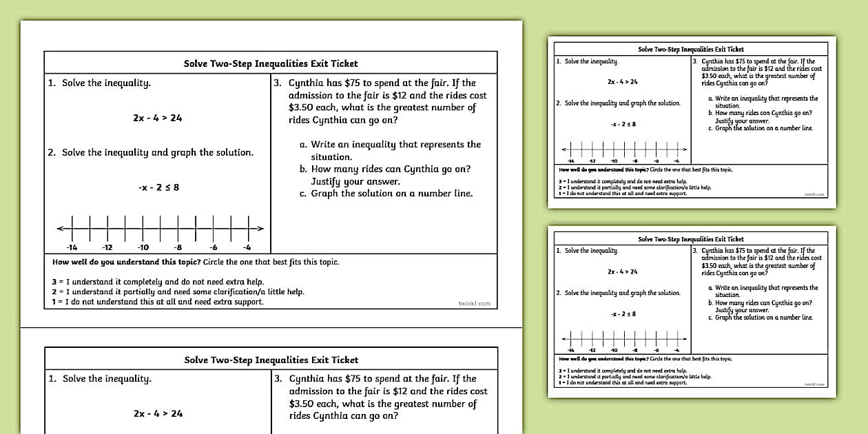 Seventh Grade Solve Two-Step Inequalities Exit Ticket